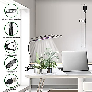 Grow Lights for Indoor Plants, Grow Light with Red Blue Full Spectrum, 3 Switch Modes LED Grow Light with Adjustable Gooseneck, 9 Dimmable Levels Plant Lights for Indoor Plants with Automatic Timer