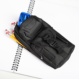 GEARILLA Tactical Pencil Case - Large Storage Pen Bag with Compartments, Metal Carabiner, Straps - Portable Pouch Organizer for Pens, Pencils, Tools - Ideal for School, Office, and Travel - Black
