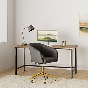 Nrizc Velvet Office Desk Chair, Upholstered Home Office Desk Chairs with Adjustable Swivel Wheels, Ergonomic Office Chair for Living Room, Bedroom, Office, Vanity Study (Black)