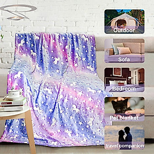Unicorn Glow in The Dark Blanket, Unicorn Blanket for Girls/Kids, Kids Blankets for Girls, Unicorns Gifts for Girls age 3-12, Toddler Blanket for Kids, Soft Fleece Blanket Throw Birthday Gift 40"x60"