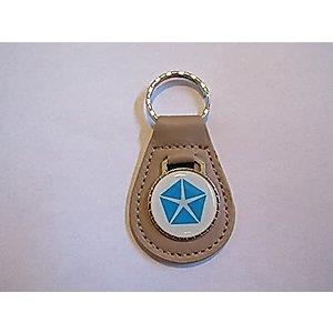 NEWPORT NEW YORKER 300 LEBARON LHS LASER WHITE LOGO LEATHER KEYCHAIN - BEIGE