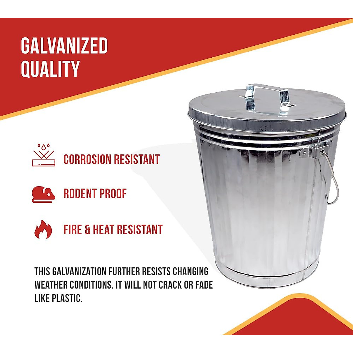 Mytee Products Galvanized Trash Can w/Lid Ideal for Trailers - 6 Gallon Steel Mounted Small Outdoor Garbage Can for Home, Office, Bathroom, Kitchen - Fire and Heat Resistant