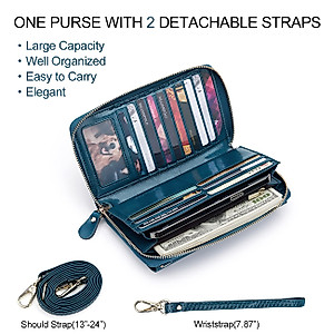 VANNANBA Womens Crossbody Bag RFID Blocking Small Cellphone Purse,Zipper Leather Wristlet Clutch Wallet with 2 Adjustable & Detachable Straps(Peacock Blue)