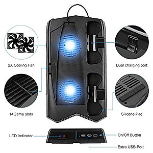 Cooling Station for Playstation 5 Console, Charing Station for PS5 Digital Edition/PS5 Ultra HD, Cooling Fan Stand with Dual Controller Charging Docks