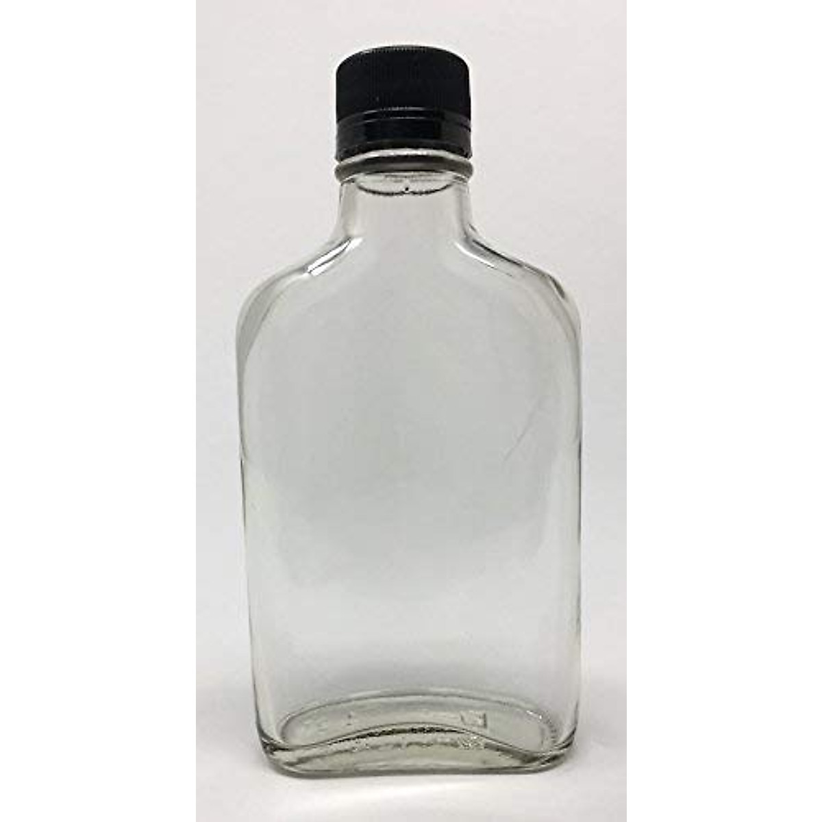 200 ml (6.6 oz) Glass Flask Liquor Bottle with Black Caps (12 Pack)