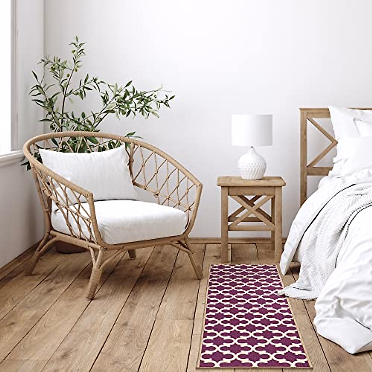 Machine Washable Moroccan Trellis Design Non-Slip Rubberback 2x5 Traditional Indoor Runner Rug for Hallway, Kitchen, Bedroom, Entryway, 20" x 59", Purple