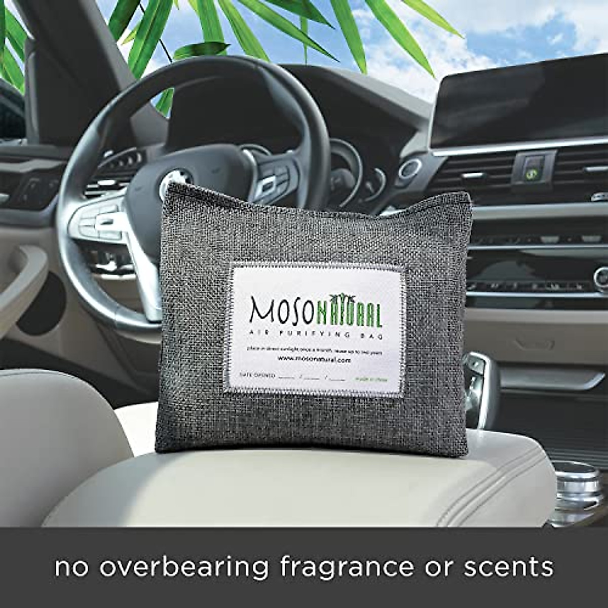 Moso Natural Car Air Purifying Bag. (2 Pack) A Scent Free Odor Eliminator + Air Freshener For Cars, Trucks and SUVs. Premium Moso Bamboo Charcoal Odor Absorber.