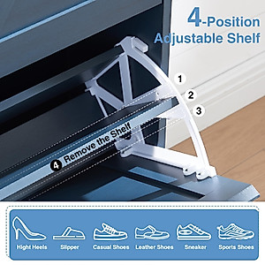 Barnyatoh Shoe Storage Cabinet,Farmhouse Shoe Organizer with 4 Flip Drawers & Barn Door Design,Freestanding Hidden Slim Narrow Shoe Rack Cabinet with Open Shelves for Entryway,Foyer,Hallway,Blue