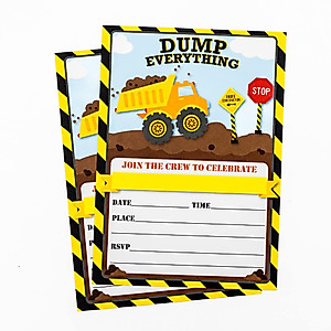 25 Construction Invitations and Envelopes (Large Size 5x7) (25 Pack)