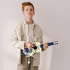 WEY&FLY Kids Toy Guitar 6 String, Baby Kids for Boys Cute Guitar Rhyme Developmental Musical Instrument Educational Toy Coco Guitar for Toddlers Blue