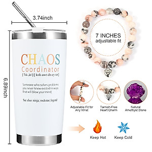 10 Pieces Chaos Coordinator Gifts Set: Thank You Gifts 20 OZ Tumbler,Candle,Scrunchies Hair Tie,Bracelet,Makeup Bag,Socks,Greeting Card,Bath Sall Ball,Sleep Mask for for Women Coworkers Boss