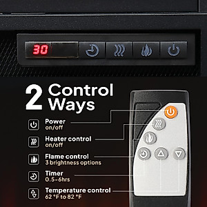 ROVSUN 26" Recessed Electric Fireplace Insert w/Remote Control Timer Adjustable Space Heater FireBox, 3 Flame Brightness, Two Side Built-in Wall Tiles Logs,CSA Listed(Black)