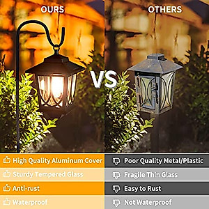37.4 Inch 2 Pack Metal Hanging Solar Pathway Lights 20 Lumen, Aluminum Solar LED Lights Anti-Frost Waterproof with 2 Shepherd Hooks Outdoor Decorative,Edison LED Bulb