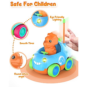 Qumcou Toddler Remote Control Car, Two Cartoon RC Cars for Toddlers, Dinosaur Toys for Kids 3-5, Birthday Gift for Boys & Girls, Car Toys with LED Lights & Music