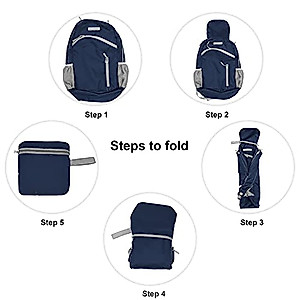 BEMYGREENBAG Waterproof foldable backpack lightweight for outdoor sport bag With inside wet cloths packable for multiple use (Dark blue)