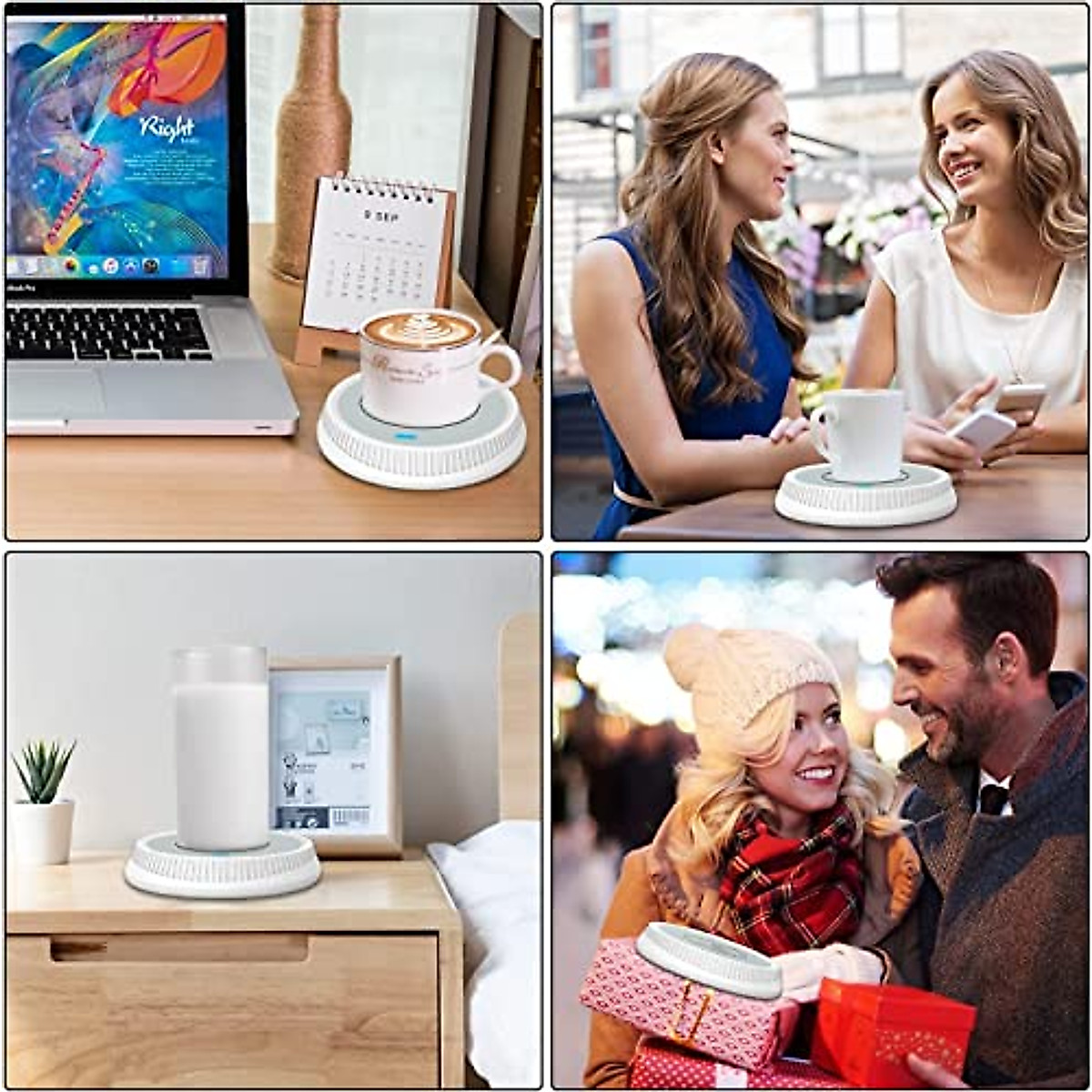 Hot Coffee Warmer Mug Heater: Electric Smart Beverage Cup Warmer Plate with Automatic Switch Gravity Sensor for Desk (Bright White)