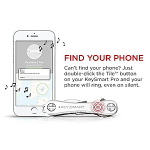 KeySmart Pro - Compact Smart Key Holder w LED Flashlight & Tile Bluetooth, EDC Key Organizer, Attach Car Key Fob, Other Mini Tools & Accessories (up to 10 Keys, White) - Discontinued