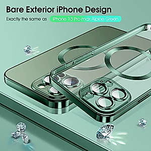 DOSNTO for iPhone 13 Pro Max Case Clear with MagSafe [Integrated Camera Glass] Magnetic Silicone Phone Case Slim Thin Women Men Cover [Non-Yellowing] Anti-Fingerprint Scratch Wireless Charging