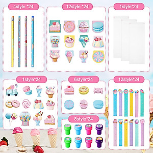 PerKoop 168 Pcs Ice Cream Party Favors Include Mini Notebook Sticker Pencil Stationery Gift Set Sweet One Party Favor Supply for Candyland Donuts Birthday Decoration Classroom Reward Stuffer Filler