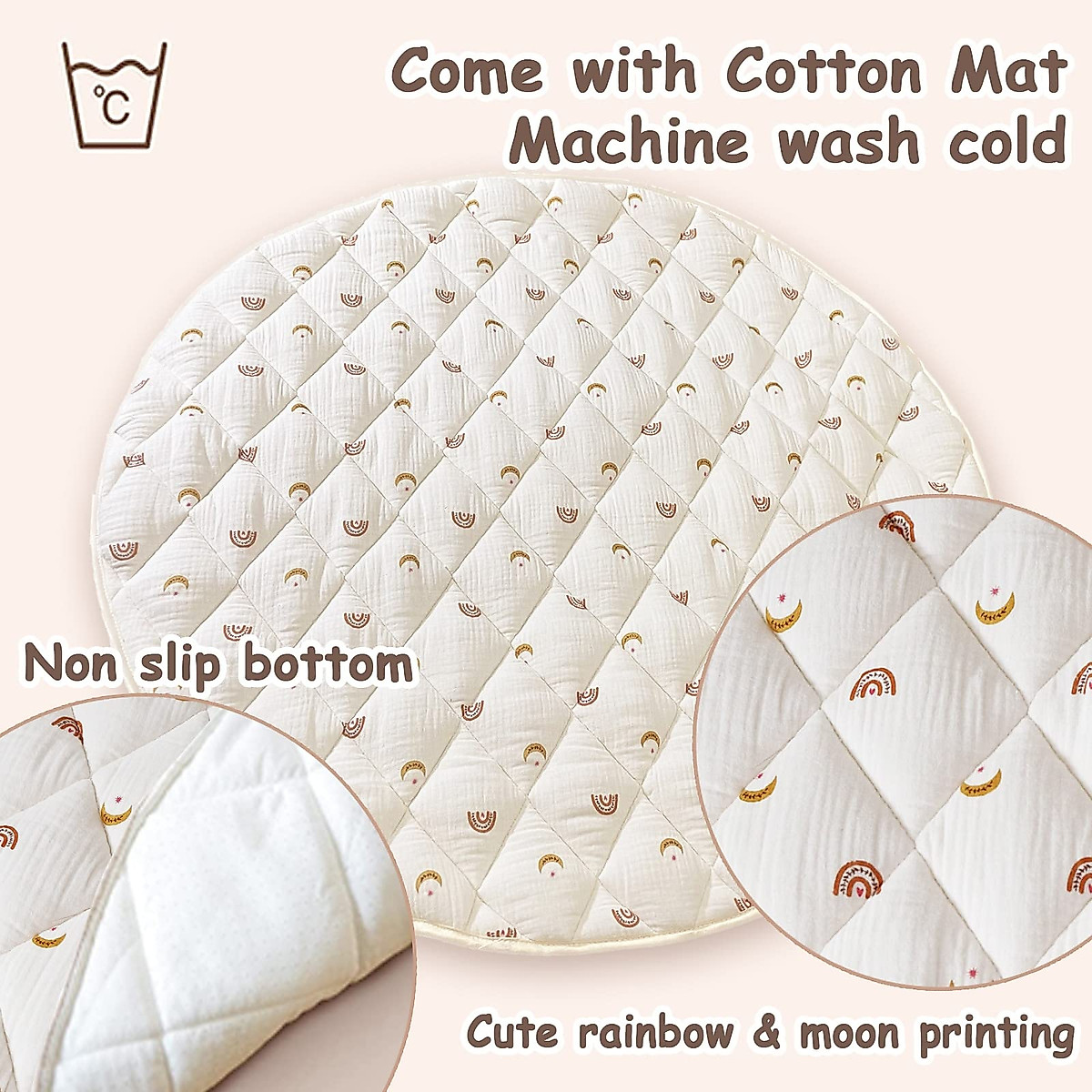 PgUp Wooden Baby Play Gym with Rainbow Mat, Foldable Baby Gym with Soft Playmats & 6 Hanging Toys for Baby Play & Learn, Toddler Activity Center Wooden Play Gym Newborn Gift for Baby Girls and Boys