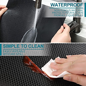 Dispoplanet Kitchen Shelf Liner Drawer Liners, 17.7''x78.7'' Non-Adhesive Drawer Liner, Washable Fridge Mats Pantry Liner for Shelves, Drawers, Cupboard Black