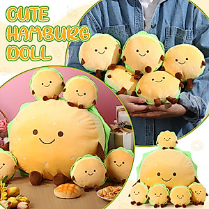 HyDren 1 Pc 16'' and 5 Pcs 4'' Hamburgers Plush Toy Set Cute Food Plush Pillow with Zipper Gift