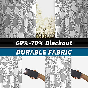 DriftAway Floral Delight Botanic Pattern Room Darkening Thermal Insulated Grommet Unlined Window Curtains Set of 2 Panels Each 52 Inch by 84 Inch Gray