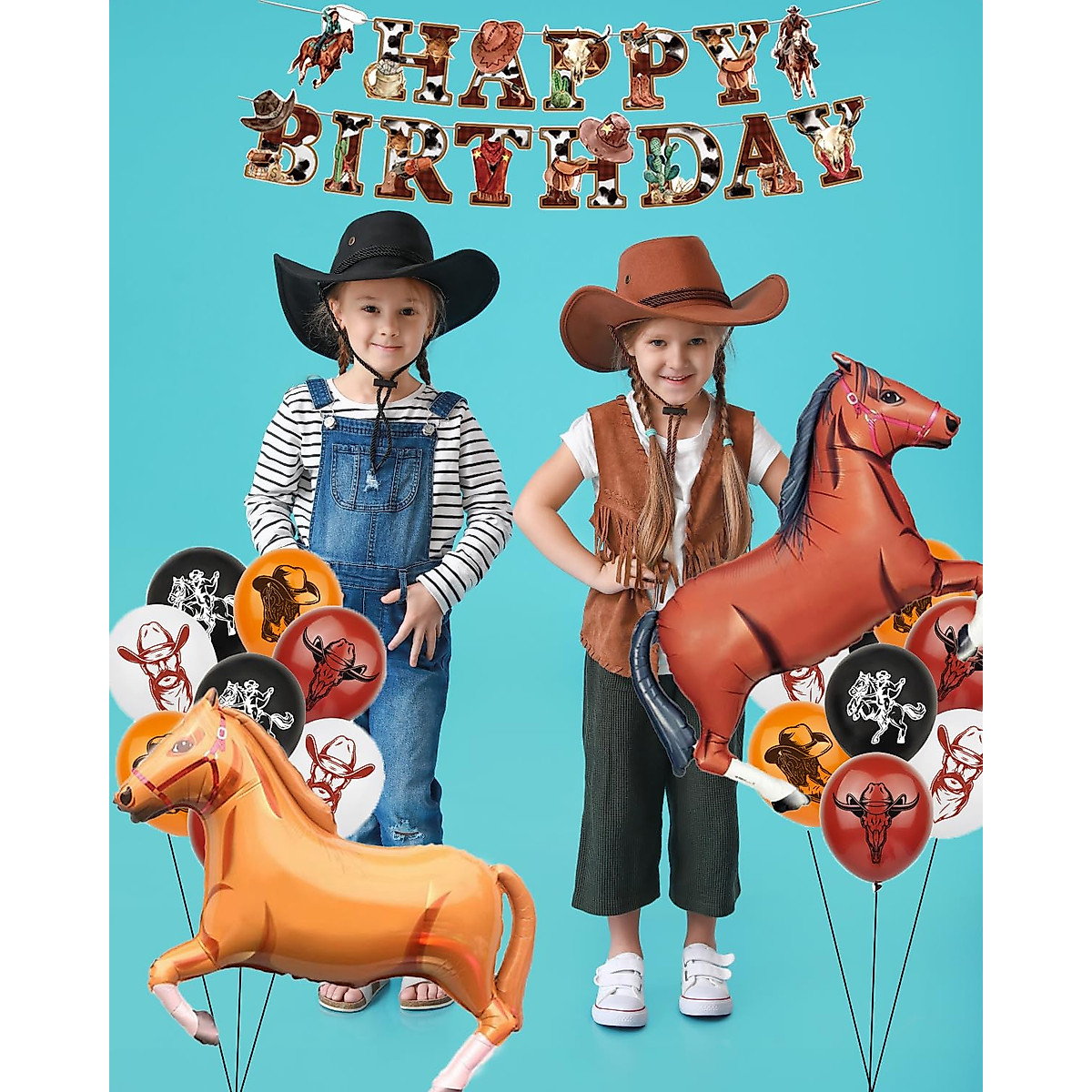HXJFGDM Cowboy Party Decorations - Cowboy Birthday Party Decorations,western themed party decorations Include Happy Birthday Banner 40IN Horse Foil Balloons for Western Party (Cowboy Birthday)