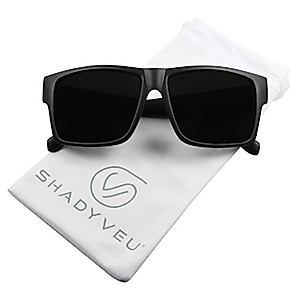 ShadyVEU - Super Extremely Dark Square Retro Flat Top 80's UV400 Eazy E Sunglasses (Matte Frame, Dark Black Lens)