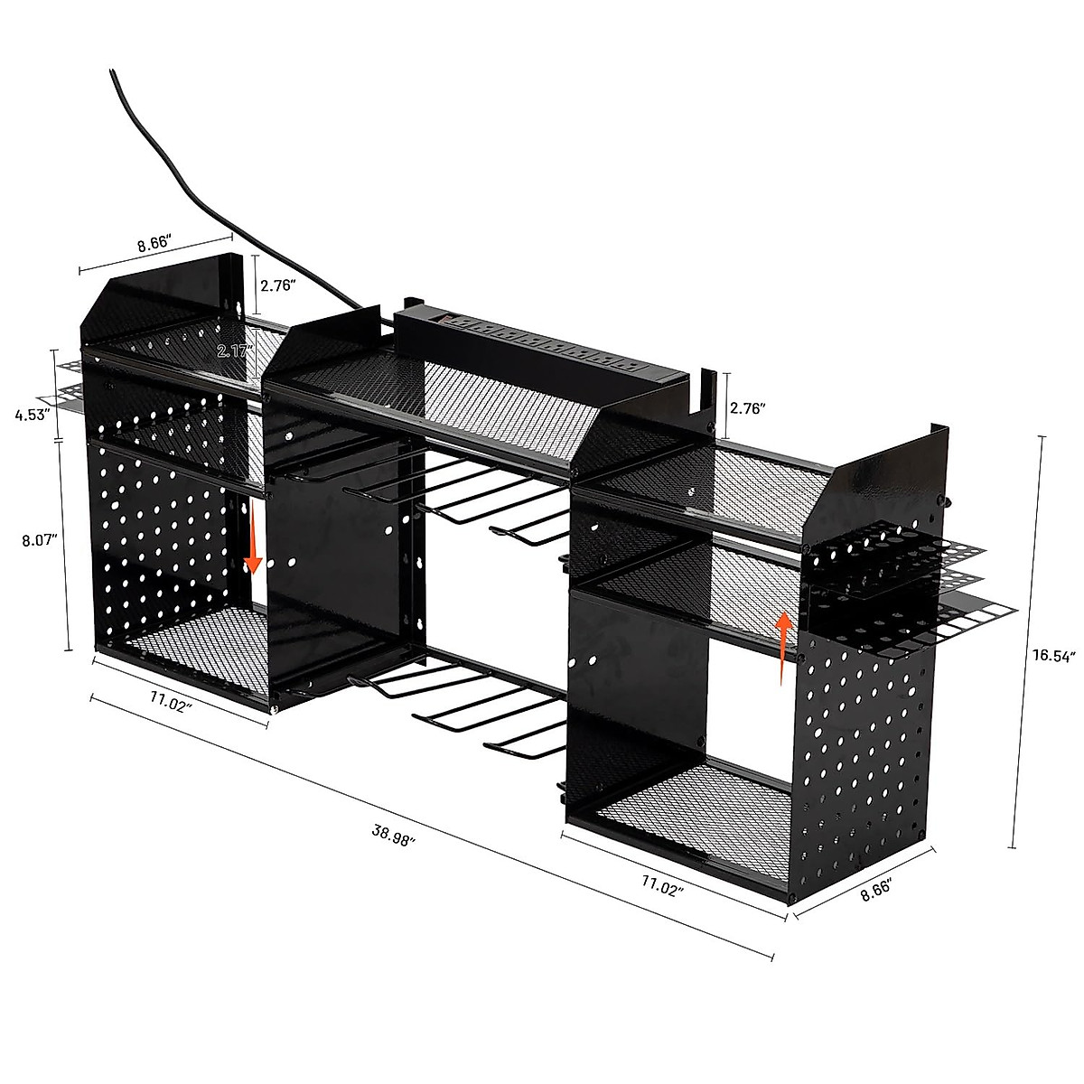 DIYTUNINGS Large Tools Organizer Wall Mount Charging Station,39 Inch Long Power Tool Battery Storage Rack with Screwdriver/Plier/Hammer Holder,Garage Utility Shelves Pegboard Hanging Extension Black