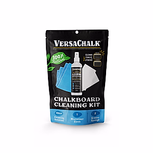100% Natural Chalkboard Cleaner Spray and Eraser Kit by VersaChalk (250 mL) - Remove Liquid Chalk Marker Ink from Chalk Board Signs, Whiteboard, Dry Erase Marker Board, and Blackboard