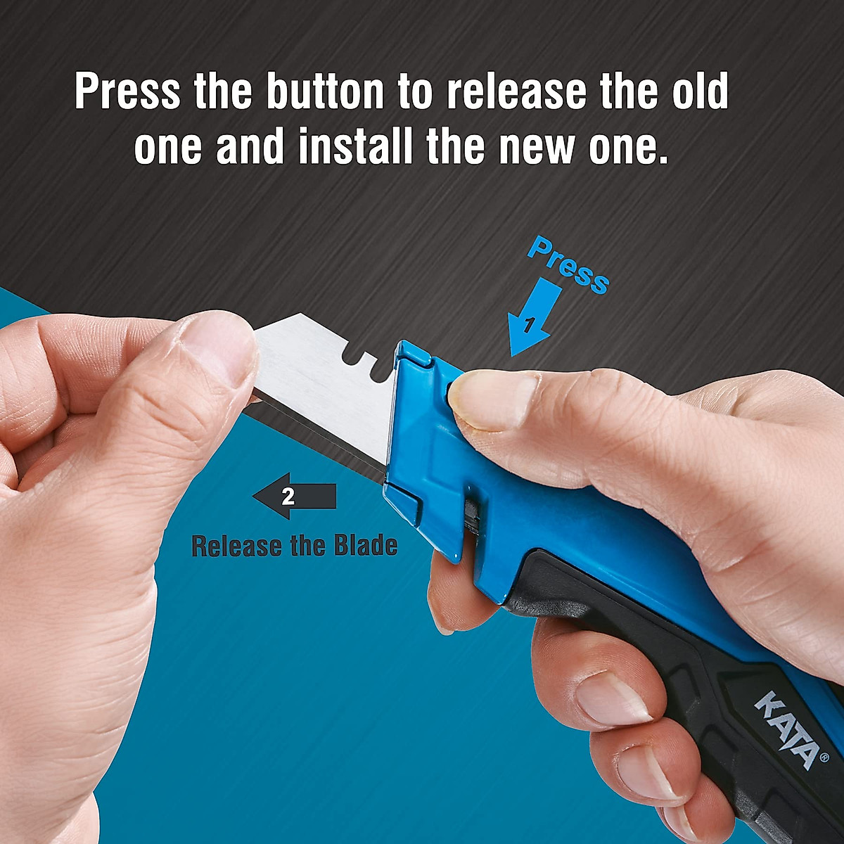 KATA 2Pack Utility Knife Box Cutter Retractable Folding Razor Knife Set Heavy Dudy Safety Cutter, 10pcs SK5 Sharp Blades Included, Blue