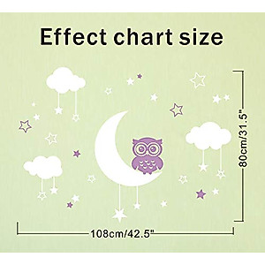 Nursery Wall Decals, Cute Owl Wall Decal, Kids Room Decal, Moon and Stars Decal, Nursery Decor, Cloud Wall Decals, Vinyl Stickers for Kids Baby Girls Boys Bedroom(Y19) (White,Purple)