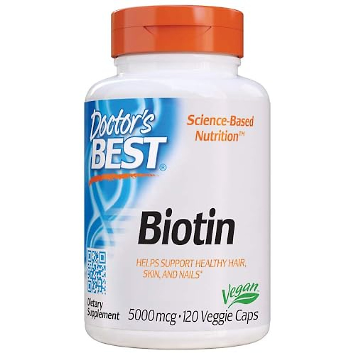 Doctor's Best Biotin Supports Hair, Skin, Nails, Boost Energy, Nervous System, Non-GMO, Vegan, Gluten Free, 120 Count