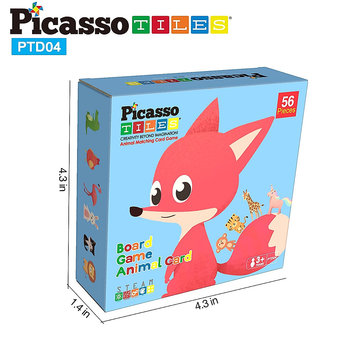 PicassoTiles 56 PCs Animal Speed Matching Game, Match Identical Pairs of Animals as Fast as Possible, Educational Puzzle Family Activity Board Games with Portable Storage Box for Boys & Girls Ages 3+