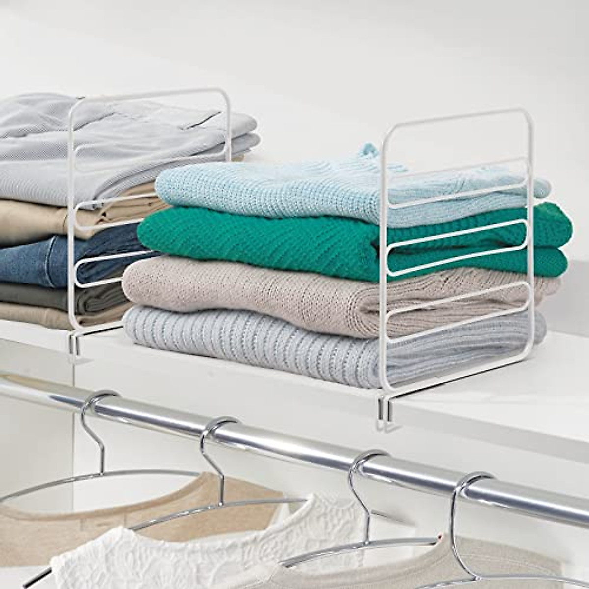 mDesign Versatile Metal Wire Closet Shelf Divider and Separator for Storage and Organization in Bedroom, Bathroom, Kitchen and Office Shelves - Easy Install, 8 Pack - White