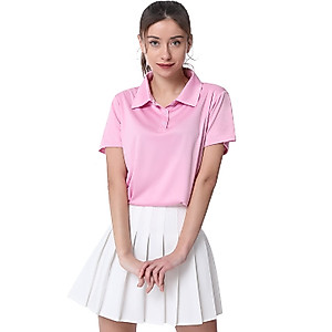 Women's Polo Tee Dry Fit Golf Shirt Moisture Wicking Short Sleeve Sport Activewear Golf Polo Tops Collar with Buttons Workout Black/White/Pink S