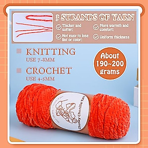 TLKKUE Chunky Chenille Yarn(7OZ/200G), 3 Strands of Yarn Soft Chenille Velvet Yarn for Crocheting Knitting Thick Blanket Yarn for Shoe Hat Clothing Cushion (Red Orange)