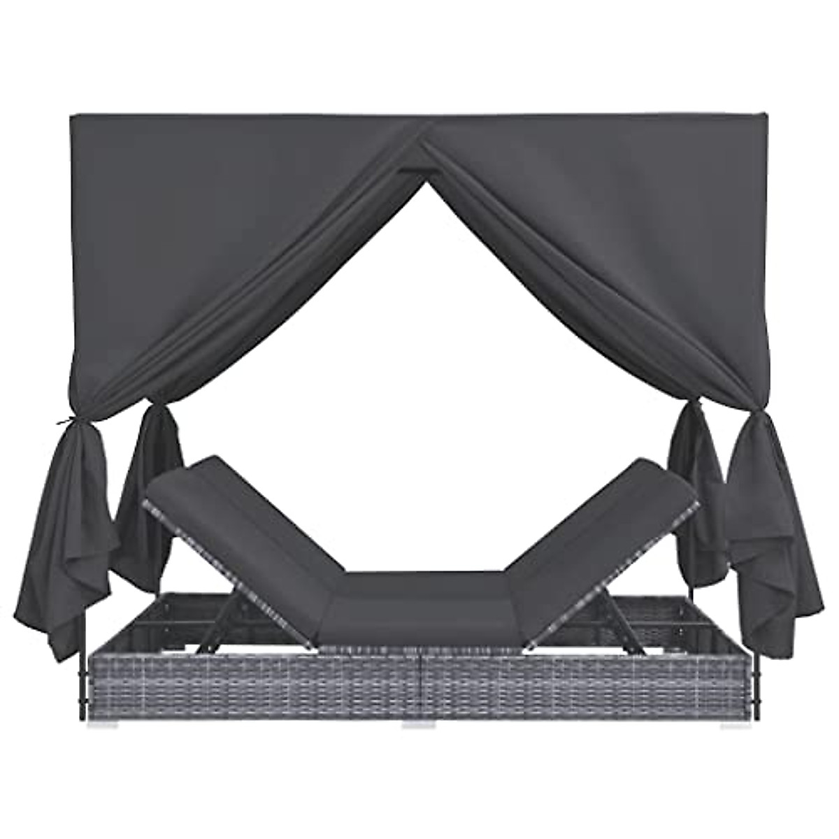 vidaXL Outdoor Lounge Bed with Curtains Poly Rattan Gray