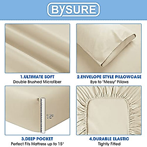 BYSURE Hotel Luxury Bed Sheets Set 6 Piece(Full, Cream/Beige) - Super Soft 1800 Thread Count 100% Microfiber Sheets with Deep Pockets, Wrinkle & Fade Resistant