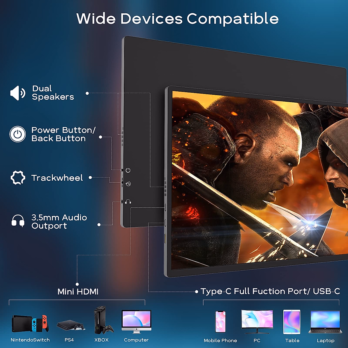 AYY 2K Portable Gaming Monitor 16'' 120Hz 2560x1600 QHD Travel Laptop IPS Computer External Second Screen USB C HDMI Monitor w/Smart Cover for PC MAC Xbox PS5/4