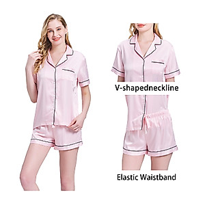 Pure as a lotus Women Sleepwear Sets Silk Pajamas Set Loungewear Button-Down Two-piece Pj Sets Shorts Nightwear Set Pink