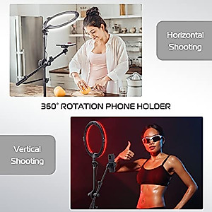 ULANZI Overhead 11" RGB Selfie Ring Light with Stand & Phone Holder, 68" Extendable Light Stand Kit w/ Overhead Arm, 3200k-6500K Dimmable Light for Video Recording, Live Streaming, Portrait & Makeup