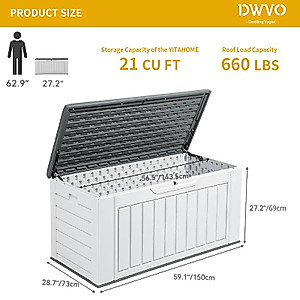 DWVO XL 160 Gallon Large Deck Box, Waterproof Outdoor Storage Box for Patio Furniture Cushions, Garden Tools and Pool Supplies,Weather Resistant Resin, Lockable, Light Grey