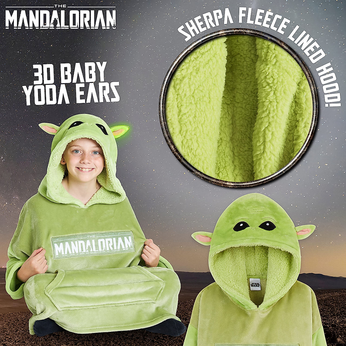 Disney The Mandalorian Blanket Hoodie for Boys Teens, Baby Yoda Fleece Wearable Blanket (Green)