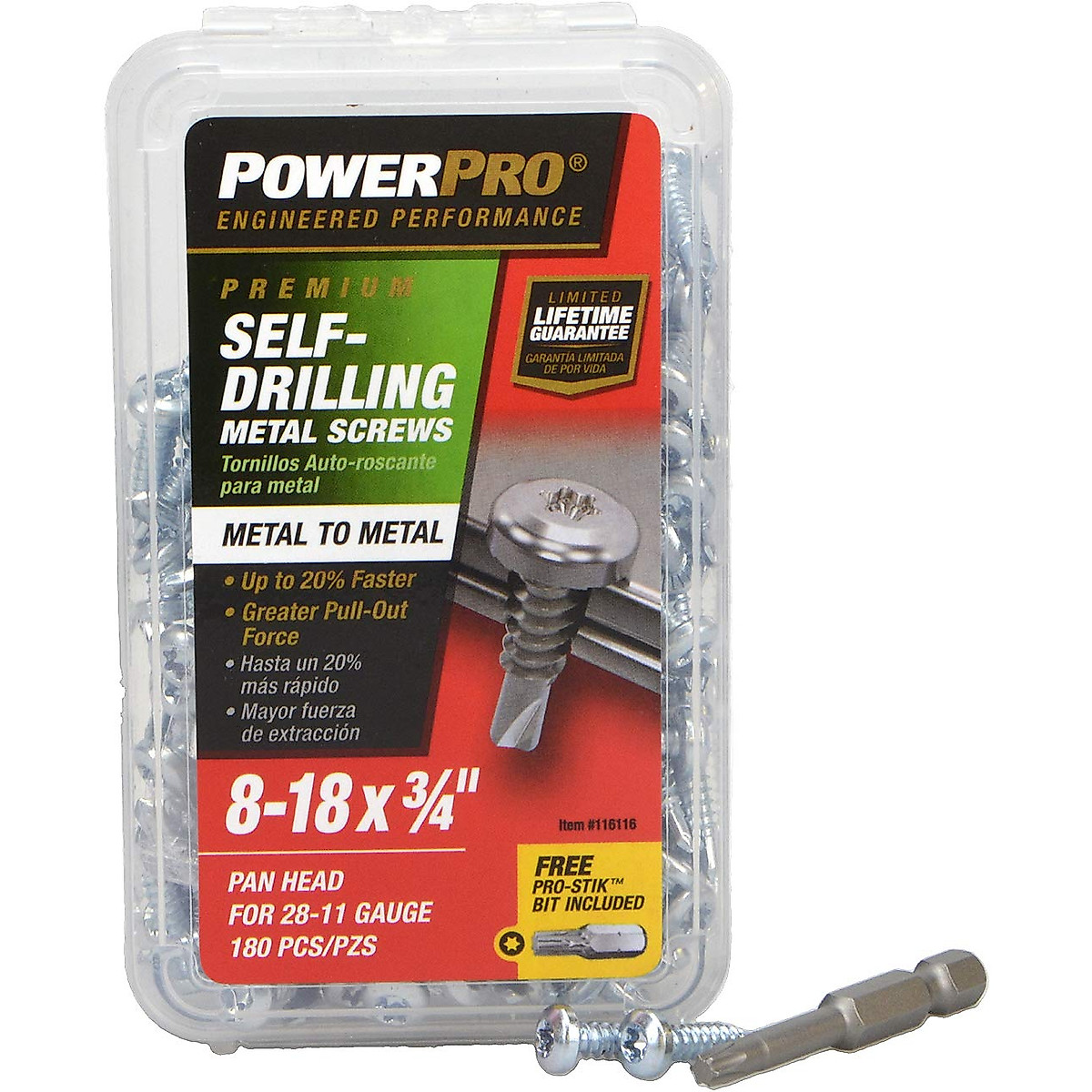 Power Pro Premium Self-Drilling Metal Screws, Zinc Plated Steel, Pan Head Metal to Metal Winged Point Screws, Silver, #8 x ¾ inch, Box of 180 Screws