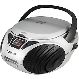 Craig CD6925 Portable Top-Loading Stereo CD Boombox with AM/FM Stereo Radio Bluetooth Wireless and AUX Port (Silver, Bluetooth)