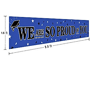 Large We are So Proud of You Banner, 2023 Graduation Party Supplies Decorations, 2023 Congratulations Banner, Congrats Banner, Graduation Decoration Blue and Black, Outdoor Indoor (9.8 x 1.6 feet)