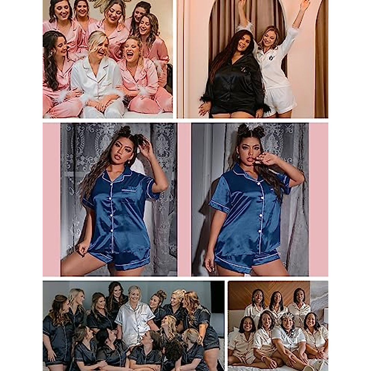 SWOMOG Women Plus Size Pajama Set Silk Satin Lounge Set Short Sleeve 2 Pcs Ladies Pj Sets Button Down Lace Trim Sleepwear with Shorts Navy Blue