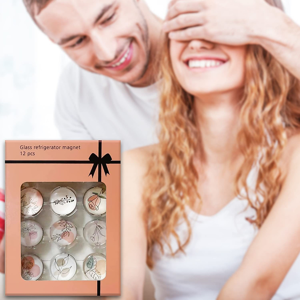 12Pcs Glass Refrigerator Magnets, Strong Magnetic Fridge Magnets, Line Drawing Crystal Fridge Magnets Decorative for Kitchen, School, Office Whiteboard, Cabinet and Dishwasher